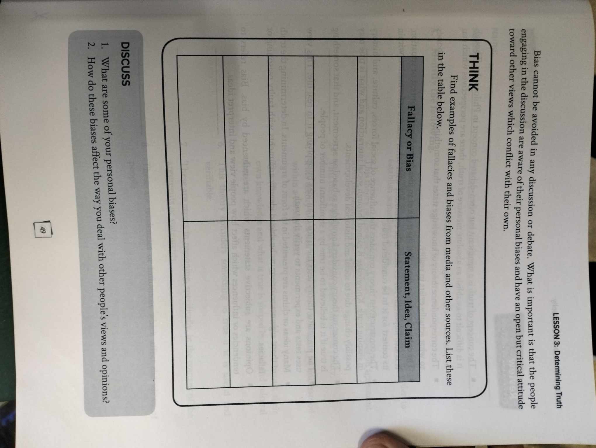 LESSON 3: Determining Truth Bias cannot be avoided in any discussion or debate. What is ...