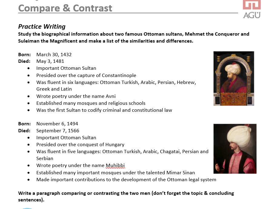Compare & Contrast Practice Writing Study the biographical information ...