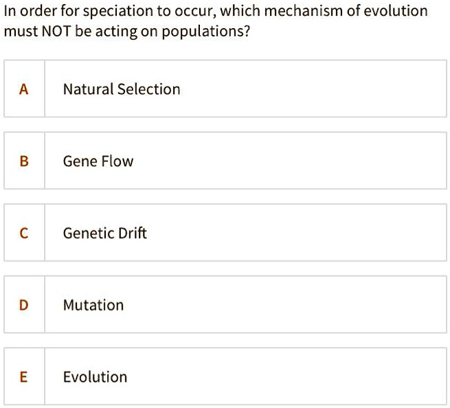 in order for speciation to occur which mechanism of evolution must not ...