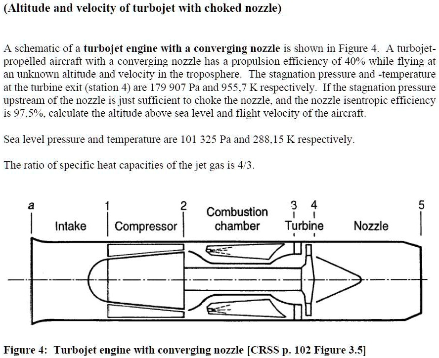 (Altitude and velocity of turbojet with choked nozzle) A schematic of a ...