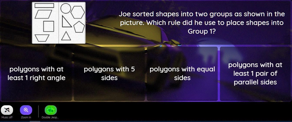 Joe sorted shapes into two groups as shown in the picture. Which rule ...