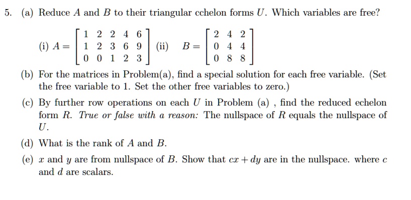 reduce a and b to their triangular cchelon forms u which variables are ...