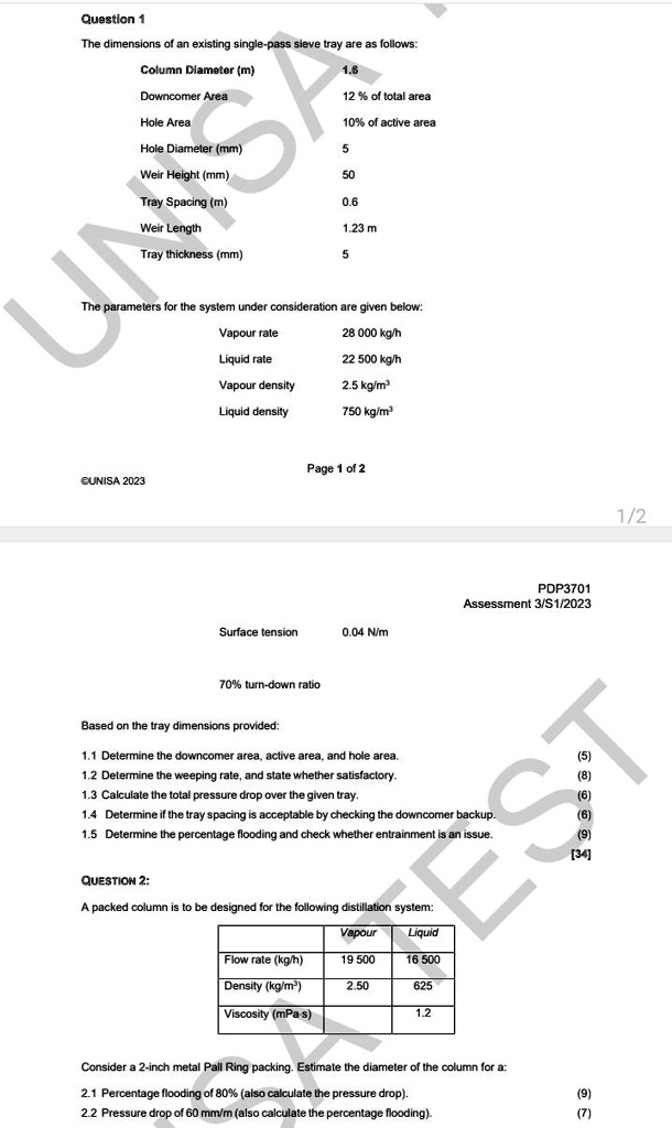 Question 1 The dimensions of an existing single-pass sieve...