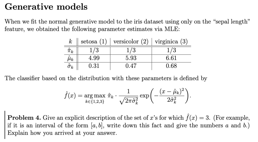 Generative models When we fit the normal generative model to the iris dataset using only on the ...