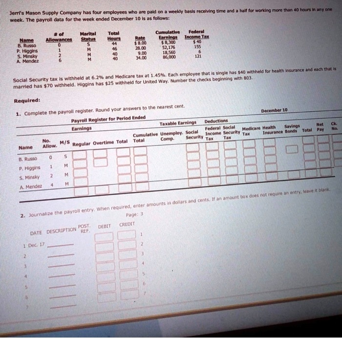 Jerri's Mason Supply Company has four employees who are paid on a ...