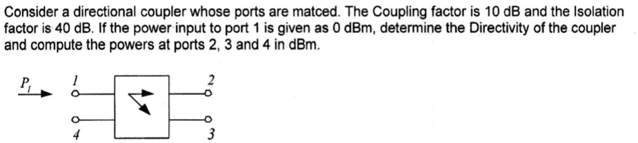 Solved Consider A Directional Coupler Whose Ports Are Matched The Coupling Factor Is 10 Db And