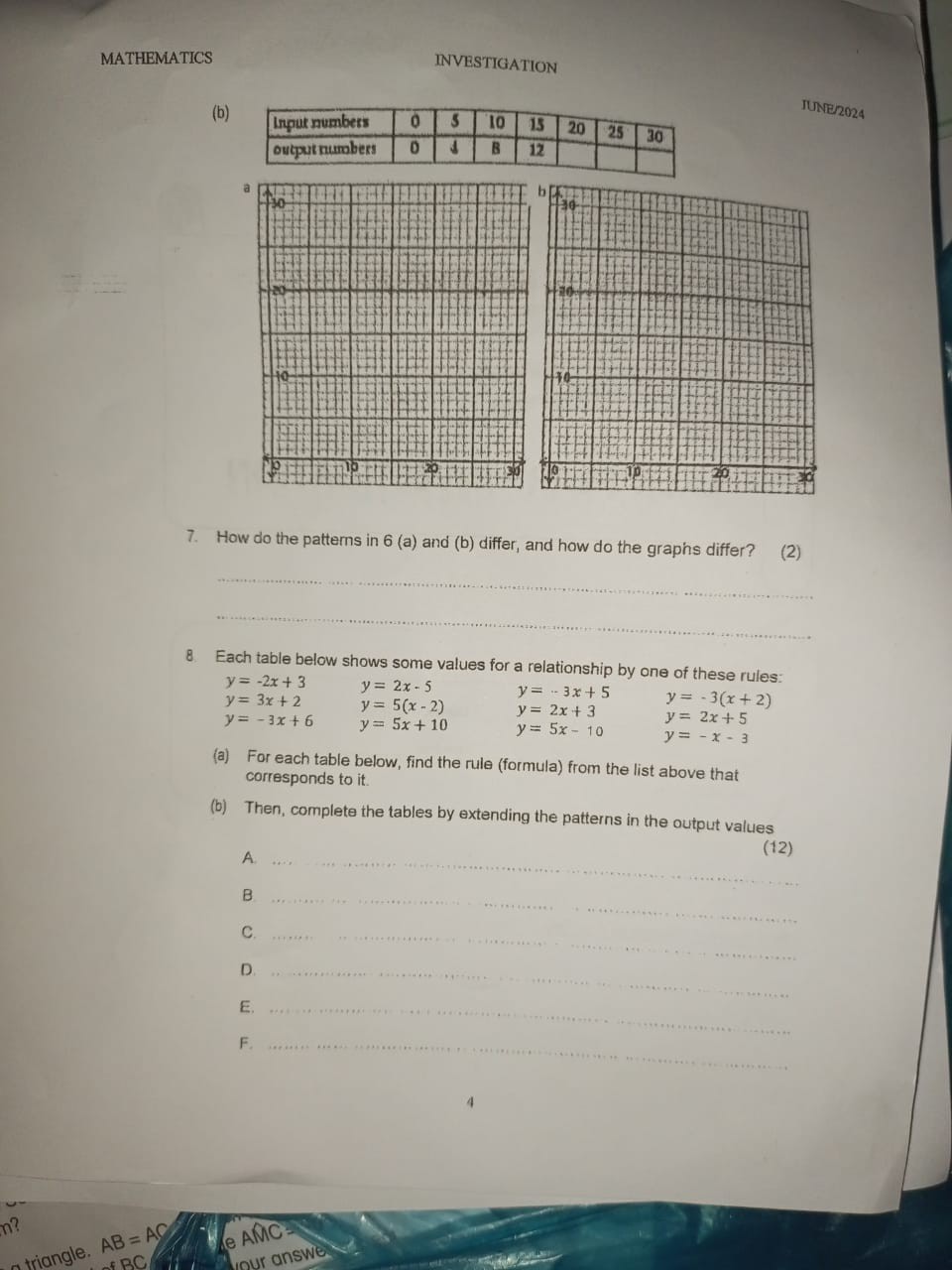 MATHEMATICS INVESTIGATION JUNE/2024 (b) Input numbers 0 5 10 15 20 25 ...