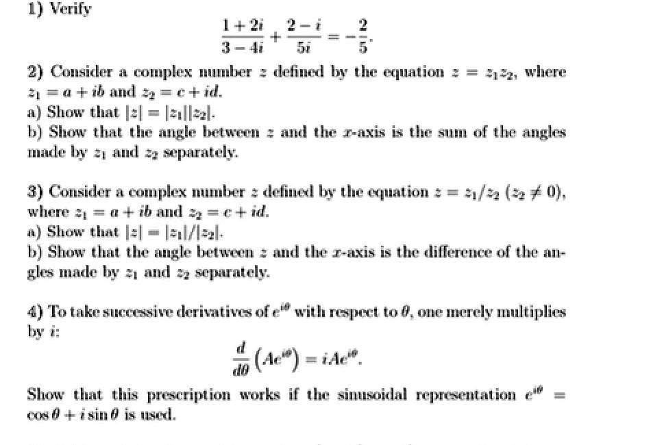 SOLVED: 1) Verify 1+2i, 2-i, 3=4i, 5i 2 5 2. Consider a complex number ...