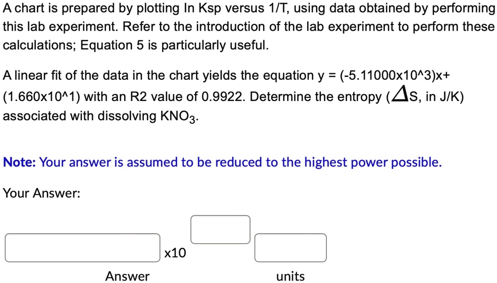SOLVED: A chart is prepared by plotting In Ksp versus (1)/(T), using data obtained by performing ...