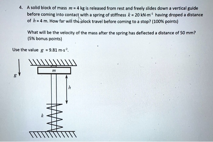 SOLVED: A solid block of mass m = 4 kg is released from rest and freely slides down vertical ...