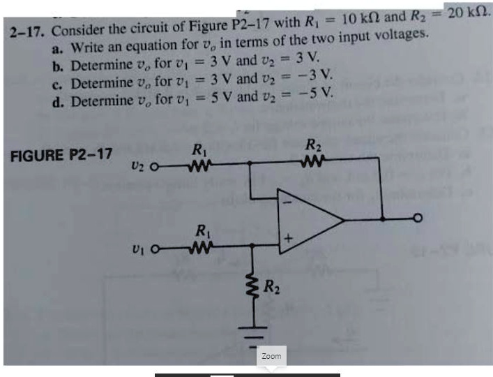 a. Write an equation for v in terms of the two input voltages. b ...