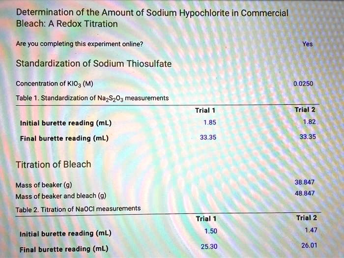 Titration Of Hydrogen Peroxide With Sodium Thiosulfate at Summer Mannix ...