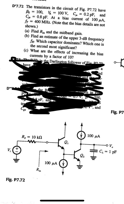 SOLVED: D7.72 The transistors in the circuit of Fig. P7.72 have =100,V ...