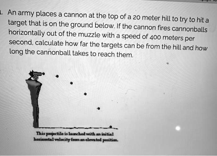 SOLVED: An army places a cannon at the top ofa 20 meter hill target ...