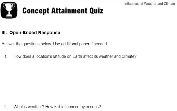 SOLVED: "Please use your own words! Influences of Weather and Climate ...