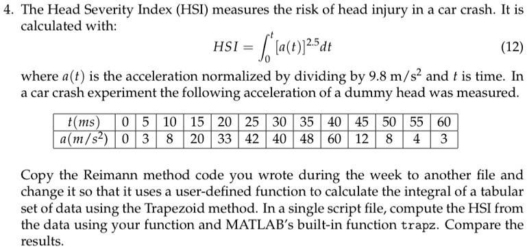 The head severity index hsi measures the risk of head injury...