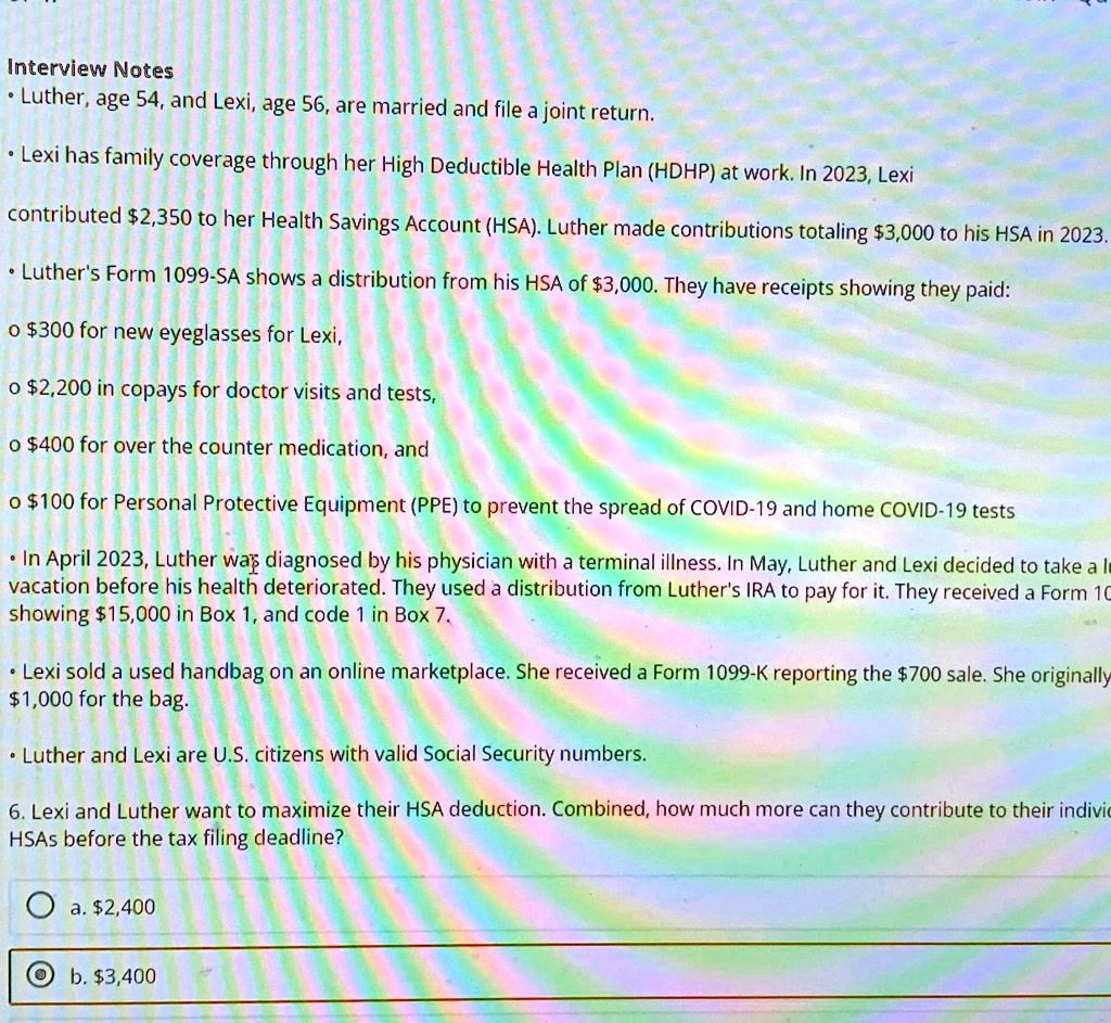 Interview Notes • Luther, age 54, and Lexi, age 56, are married and ...