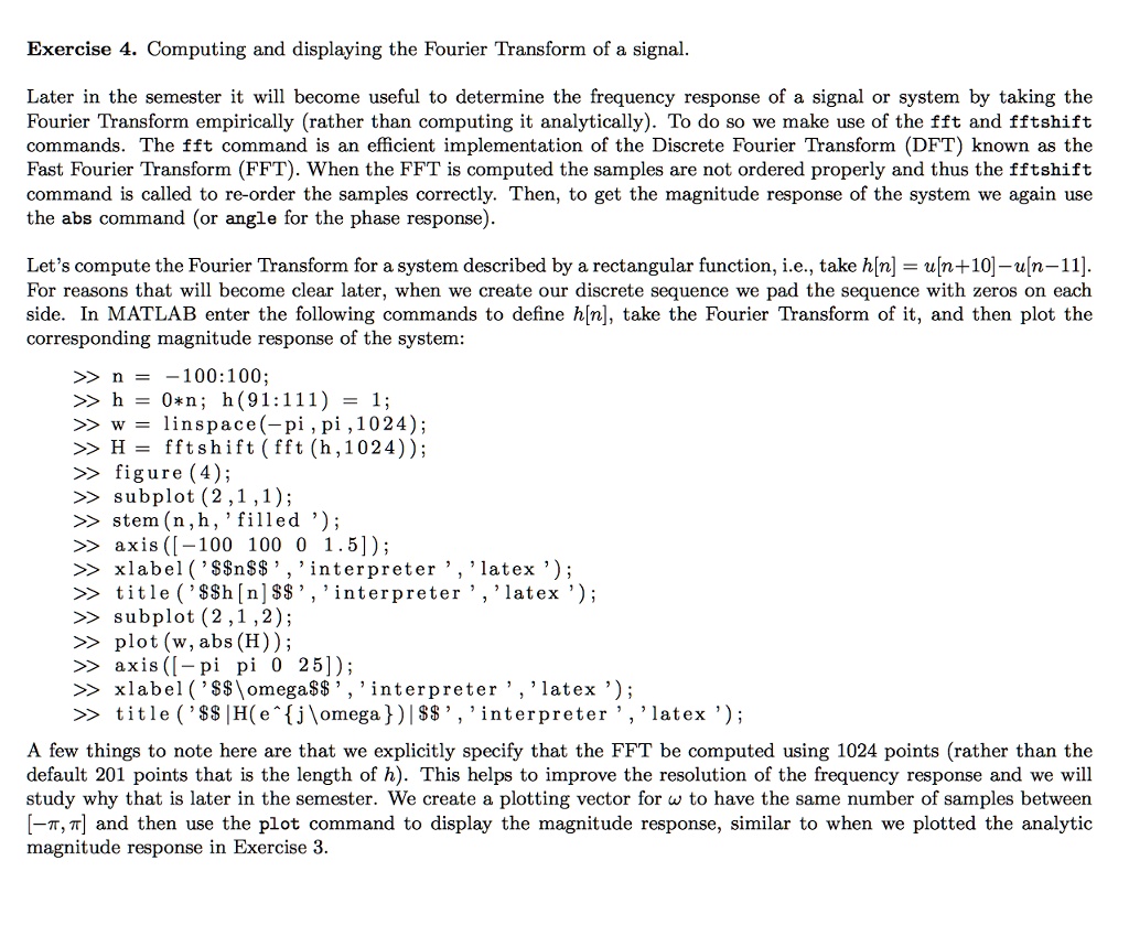 Solved Exercise 4 Computing And Displaying The Fourier Transform Of A Signal The Fourier 