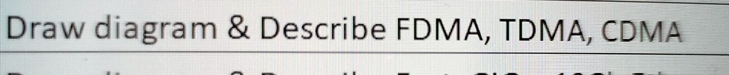SOLVED: Draw diagram Describe FDMA, TDMA, CDMA