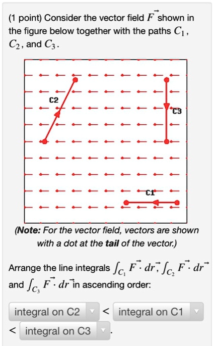 SOLVED: point) Consider the vector field F shown in the figure below together with the paths C ...