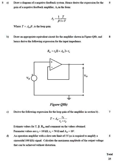 SOLVED: a) Draw a diagram of a negative feedback system. Hence derive ...