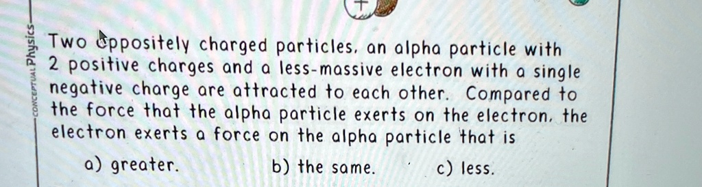 Two oppositely charged particles, an alpha particle with 2 positive ...