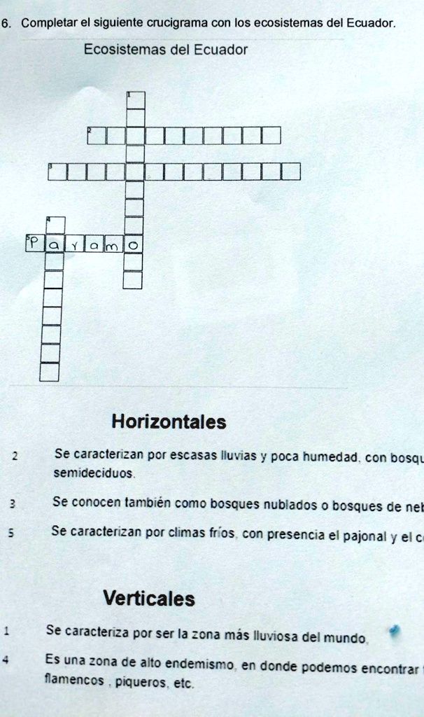 SOLVED: llenar el crucigrama Completar el siguiente crucigrama con los ...