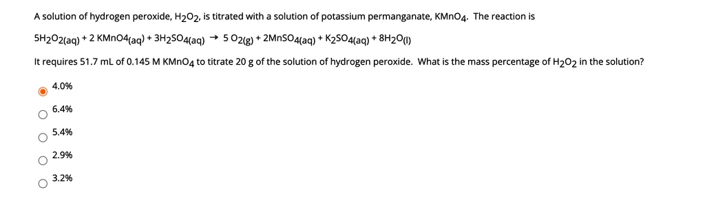 A Solution Of Hydrogen Peroxide H2o2 Is Titrated With A Solution Of
