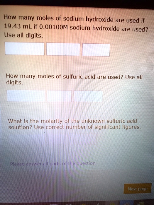 SOLVED: How many moles of sodium hydroxide are used if 19.43 mL if 0.O01OOM sodium hydroxide are ...