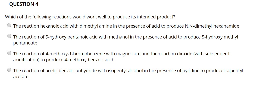 SOLVED: Which of the following reactions would work well to produce its ...