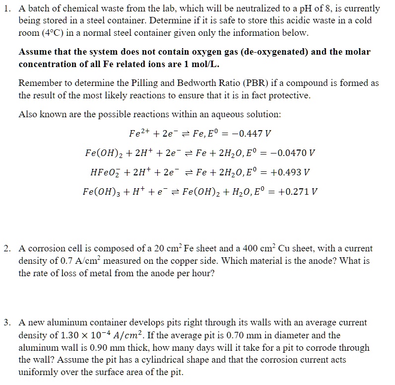 SOLVED: A batch of chemical waste from the lab, which will be ...