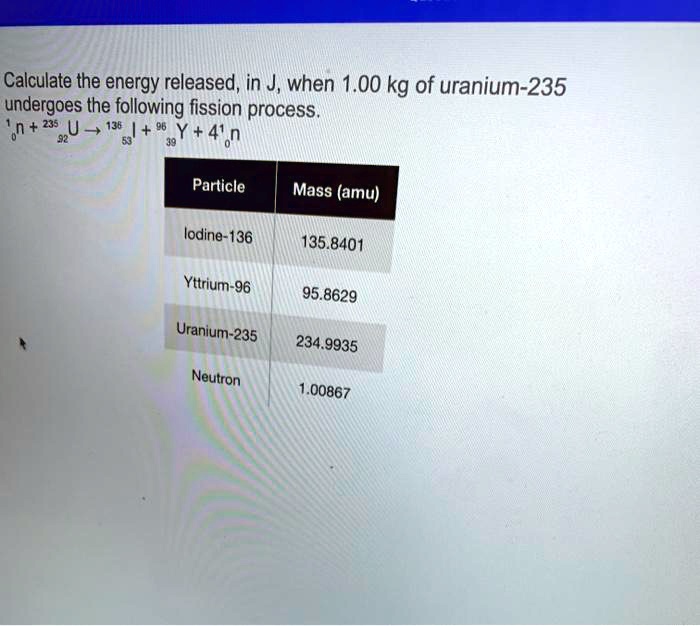 calculate the energy released in j when 100 kg of uranium 235 undergoes ...