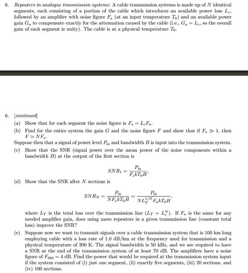 6 repeaters in analoque transmission systems a cable transmission ...