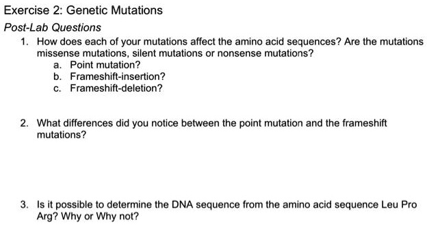 exercise 2 genetic mutations post lab questions how does each of your ...