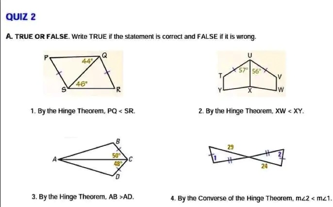 SOLVED: QUIZ 2 True Or False: Write TRUE if the statement is correct and FALSE if it is wrong: 1 ...