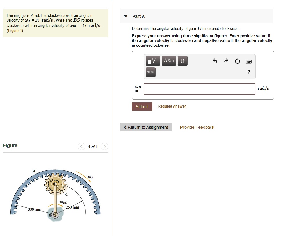 Solved The Ring Gear A Rotates Clockwise With An Angular Velocity Of Ï‰ 29 Rad S While Link