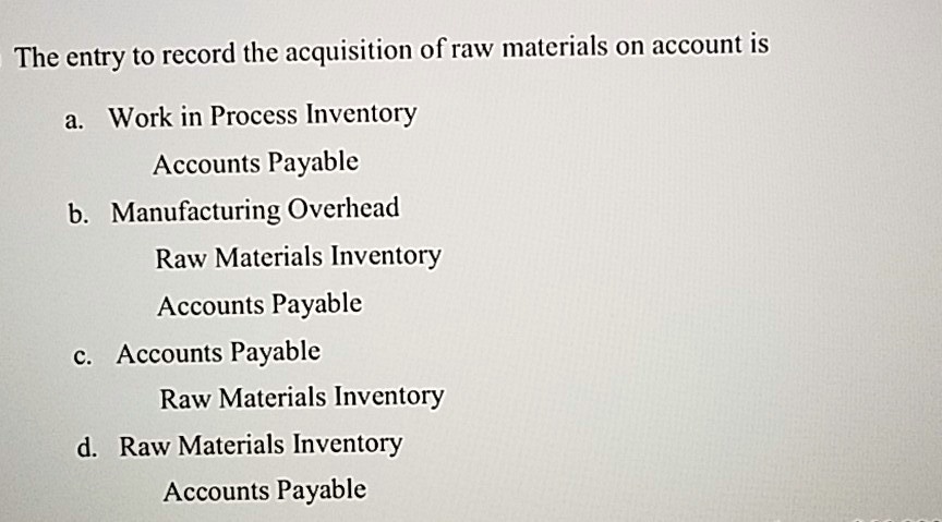 SOLVED: The entry to record the acquisition of raw materials on account ...