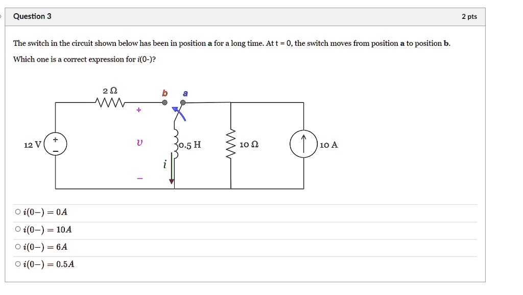 SOLVED: Please help Question 3 2 pts The switch in the circuit shown below has been in position ...