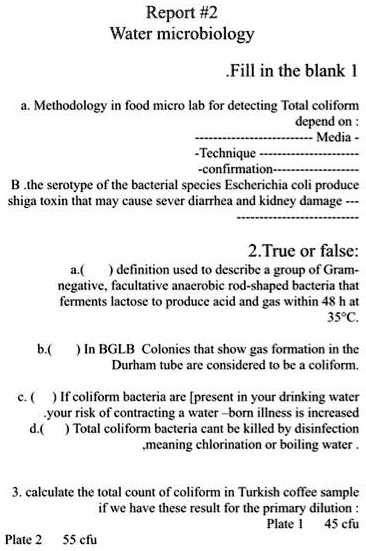 report 2 water microbiology fill in the blank methodology in food micro ...