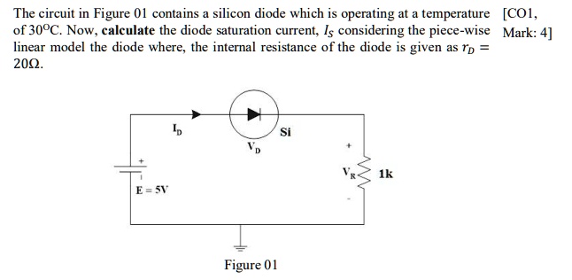 The circuit in Figure 01 contains a silicon diode which is operating at ...