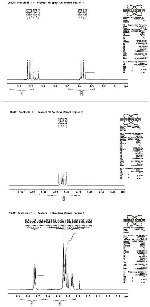 '3 zoomed regions of H-NMR are given which results to 1 H-NMR spectrum ...