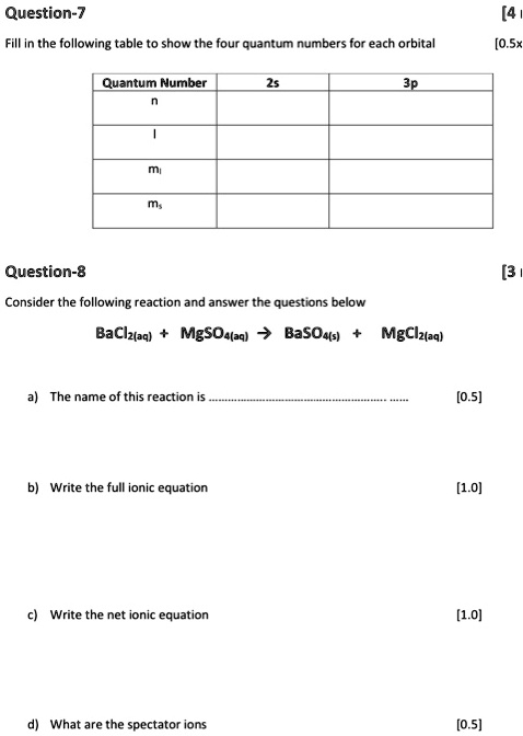 SOLVED: Text: Question-7 Fill in the following table to show the four ...