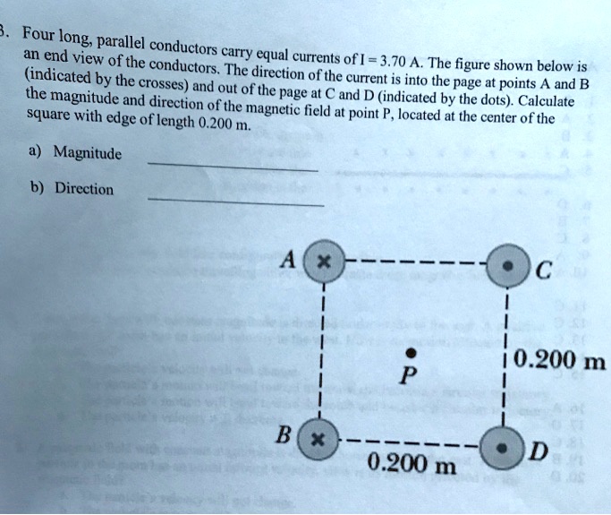 3. Four long, parallel conductors carry equal currents of I = 3.70 A ...