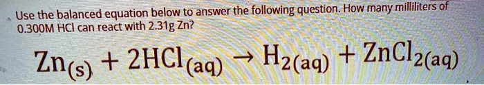 SOLVED: Use the balanced equation below to answer the following ...