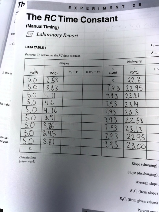 SOLVED:Th 2 8 E X P E R | 1 N 3 W The RC Time Constant (Manual Timing ...