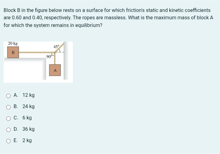 Block B in the figure below rests on a surface for which friction's static and kinetic ...