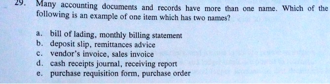 SOLVED: a. bill of lading, monthly billing statement b. deposit slip ...