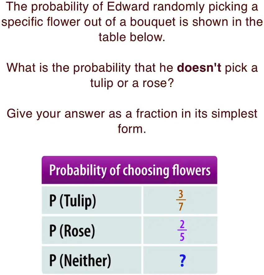 SOLVED: The probability of Edward randomly picking a specific flower ...