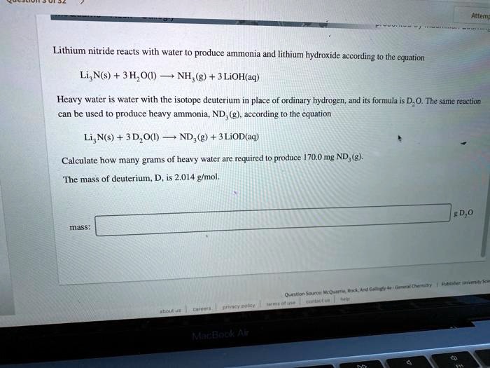 SOLVED: Lithium nitride reacts with water to produce ammonia and ...