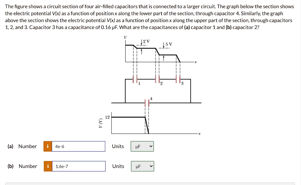 SOLVED: The figure shows circuit section of four air-filled capacitors ...